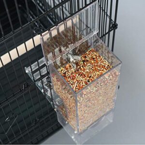 Automatic Bird Seed Feeder with Perch, Free Install Acrylic Transparent Parrot Foraging Feeders Cage Accessories for Small and Medium Parrots Parakeets Cockatiels Lovebirds Sun Conures Caique Finches