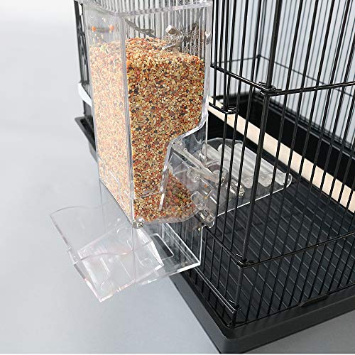 Automatic Bird Seed Feeder with Perch, Free Install Acrylic Transparent Parrot Foraging Feeders Cage Accessories for Small and Medium Parrots Parakeets Cockatiels Lovebirds Sun Conures Caique Finches