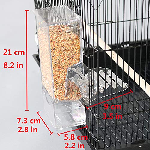 Automatic Bird Seed Feeder with Perch, Free Install Acrylic Transparent Parrot Foraging Feeders Cage Accessories for Small and Medium Parrots Parakeets Cockatiels Lovebirds Sun Conures Caique Finches