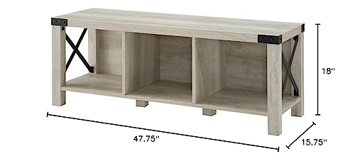 Walker Edison Sedalia Modern Farmhouse Metal X Entryway Bench, 48 Inch, White Oak