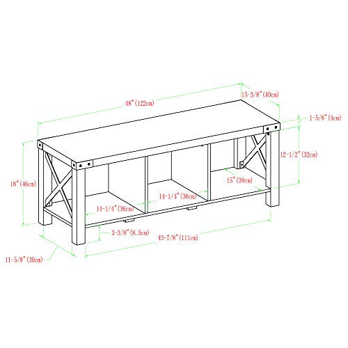 Walker Edison Sedalia Modern Farmhouse Metal X Entryway Bench, 48 Inch, White Oak