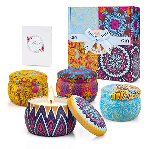 Scented Candles Gift Set, 4 Pack 4.4Oz Aromatherapy Candle, Stress Relief & Body Relaxation, Gifts for Women, Ideal for Birthday, Christmas, Thanksgiving, Mother's Day