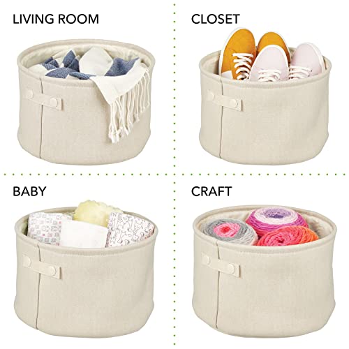 mDesign Soft Cotton Fabric Bathroom Storage Bin with Handles - Organizer for Towels, Toilet Paper Rolls - for Closets, Cabinets, Shelves - Textured Weave - Cream/Beige