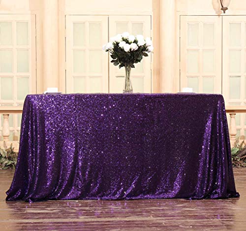 SquarePie Sequin Tablecloth 50 x 72 Inch Purple Sparkly Table Cloth for Wedding Party