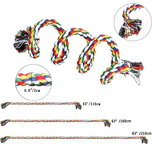 GINXIA Parrot Rope Perch Cotton Rope Bird Perch with Bell Climbing Stand Bar Bird Bungee Toy Parrot Chew Toys (43")