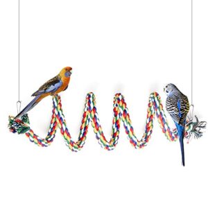 GINXIA Parrot Rope Perch Cotton Rope Bird Perch with Bell Climbing Stand Bar Bird Bungee Toy Parrot Chew Toys (43")