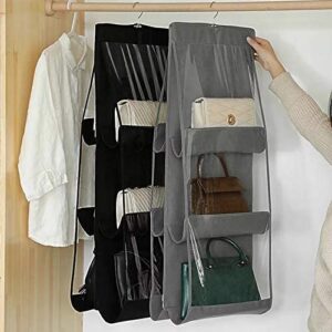 WONSHREE Hanging Handbag Organizer for Closet Wardrobe Purse Clutch Tote Bag Collection Storage Holder with 6 Clear Easy Access Pockets Over The Door Organizer,Space Saving Organizers, Grey