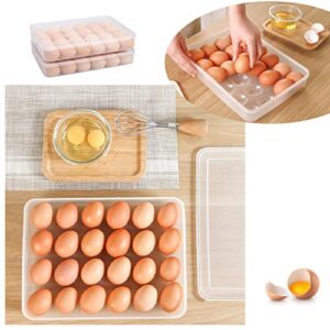 STARSLIFE Egg Holder for Refrigerator with Lid, Covered Eggs Tray Carrier Food Storage Containers, Plastic Stackable Organizer Case Protect and Keep Fresh for Fridge , Total Stores 48 eggs (Pack of 2)