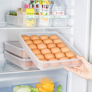 STARSLIFE Egg Holder for Refrigerator with Lid, Covered Eggs Tray Carrier Food Storage Containers, Plastic Stackable Organizer Case Protect and Keep Fresh for Fridge , Total Stores 48 eggs (Pack of 2)