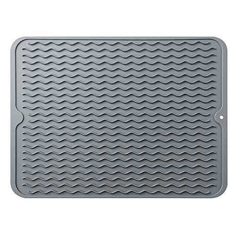 LIMNUO Silicone Dish Drying Mat Easy Clean Dishwasher,Non-Slip (M(16"×12"), Gray)