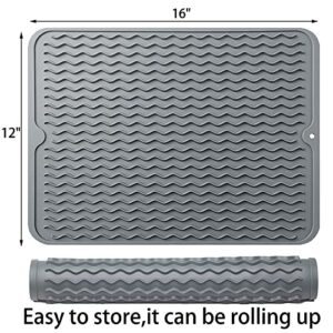 LIMNUO Silicone Dish Drying Mat Easy Clean Dishwasher,Non-Slip (M(16"×12"), Gray)