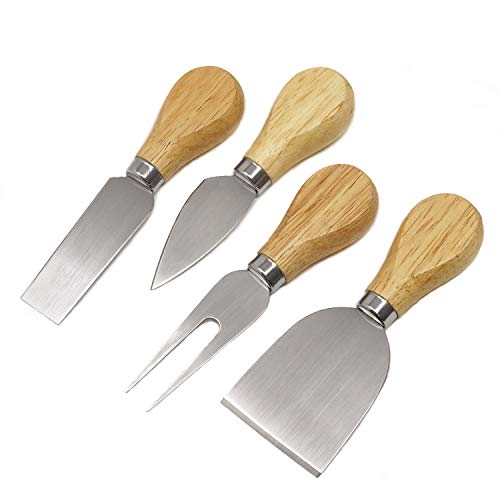 Honbay 4PCS Set Travel Stainless Steel Cheese Knives Cheese Slicers Cheese Cutters Cheese Knives with Wood Handle for Cheese Butter Formaggio (4.7 Inch)