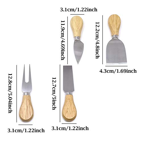 Honbay 4PCS Set Travel Stainless Steel Cheese Knives Cheese Slicers Cheese Cutters Cheese Knives with Wood Handle for Cheese Butter Formaggio (4.7 Inch)