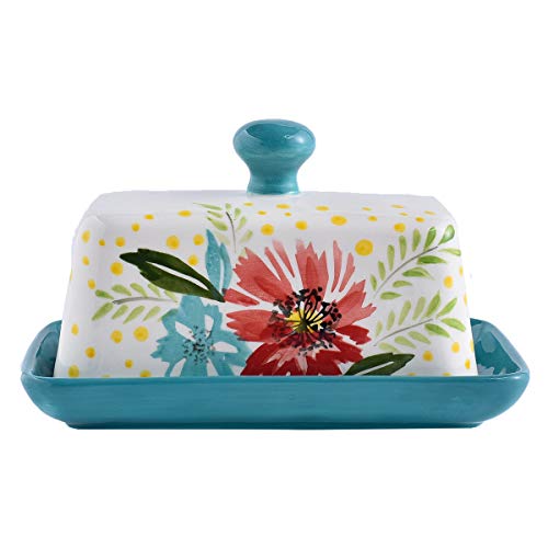 Wisenvoy Butter Dish Ceramic Butter Dish with Lid Butter Keeper Butter Dish with Lid for Countertop Flower Butter Crock