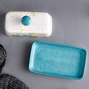 Wisenvoy Butter Dish Ceramic Butter Dish with Lid Butter Keeper Butter Dish with Lid for Countertop Flower Butter Crock