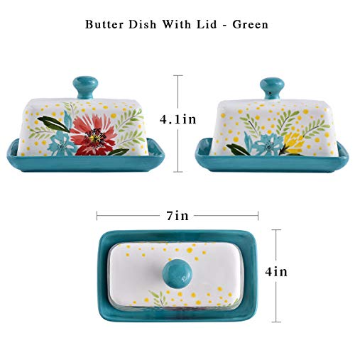 Wisenvoy Butter Dish Ceramic Butter Dish with Lid Butter Keeper Butter Dish with Lid for Countertop Flower Butter Crock