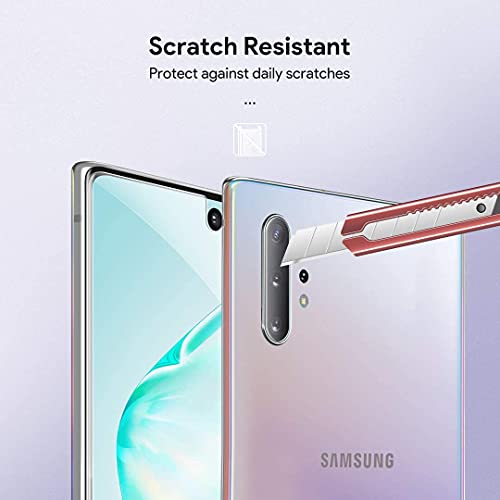 [2+2 Pack] LϟK Compatible for Samsung Galaxy Note 10 Plus 5G, 2 Pack Flexible TPU Screen Protector and 2 Pack Camera Lens Protector, [Fingerprint Available] Locate Tool Precise Alignment Bubble Free