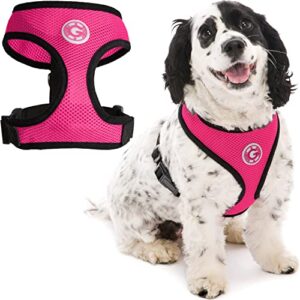 gooby soft mesh dog harness - flamingo pink, medium - all weather mesh head-in small dog harness with d ring leash - perfect on the go breathable dog harness for medium dogs no pull and small dogs