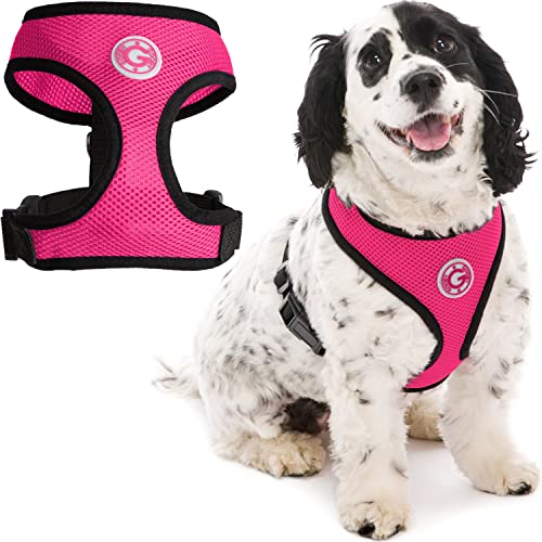 Gooby Soft Mesh Dog Harness - Flamingo Pink, Medium - All Weather Mesh Head-in Small Dog Harness with D Ring Leash - Perfect on The Go Breathable Dog Harness for Medium Dogs No Pull and Small Dogs