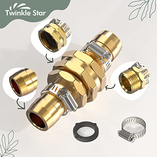 Twinkle Star Garden Hose Repair Connector with Clamps, Male and Female Garden Hose Fittings, 3 Set