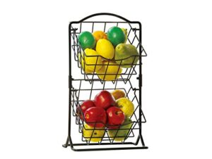 sunnypoint 2-tier metal mini countertop fruit storage basket, antique black