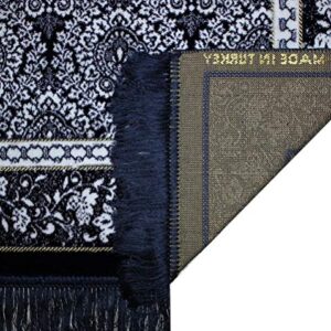 Modefa Turkish Islamic Prayer Rug - Soft & Plush Velvet Praying Carpet - Traditional Muslim Prayer Mat - Muslim Janamaz Sajada - Ramadan or Eid Gift - Kufi Prayer Cap - Floral Ipek (Blue)