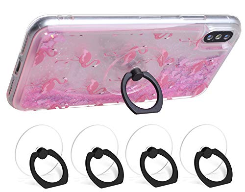 ARASO Transparent Cellphone Ring Stand Holder - 360 Degree Rotation Cell Phone Ring Holder Finger Grip for iPhone Xs, Ga;axy S9 Plus Note 9 (Round Black 4Pcs)