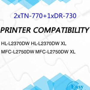 EASYPRINT (2xToner+1xDrum) Compatible TN-770 TN770 Toner Cartridges & DR-730 DR730 Drum Unit Used for HL-L2370DW L2370DWXL MFC-L2750DW L2750DWXL, (2-Pack Toner with 1-Pack Drum, Total 3-Pack)