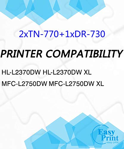 EASYPRINT (2xToner+1xDrum) Compatible TN-770 TN770 Toner Cartridges & DR-730 DR730 Drum Unit Used for HL-L2370DW L2370DWXL MFC-L2750DW L2750DWXL, (2-Pack Toner with 1-Pack Drum, Total 3-Pack)