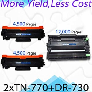 EASYPRINT (2xToner+1xDrum) Compatible TN-770 TN770 Toner Cartridges & DR-730 DR730 Drum Unit Used for HL-L2370DW L2370DWXL MFC-L2750DW L2750DWXL, (2-Pack Toner with 1-Pack Drum, Total 3-Pack)