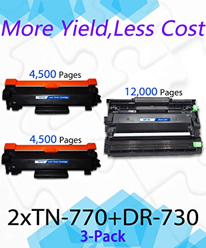 EASYPRINT (2xToner+1xDrum) Compatible TN-770 TN770 Toner Cartridges & DR-730 DR730 Drum Unit Used for HL-L2370DW L2370DWXL MFC-L2750DW L2750DWXL, (2-Pack Toner with 1-Pack Drum, Total 3-Pack)