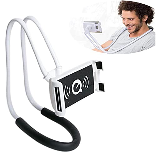 Golden^Li Lazy Cell Phone Mount Hanging on Neck, Flexible Long Arms Mobile Phone Stand, Free Rotating Cell Phone Holder Clip Bracket for Desk Bed, Bike and Motorcycle (White)