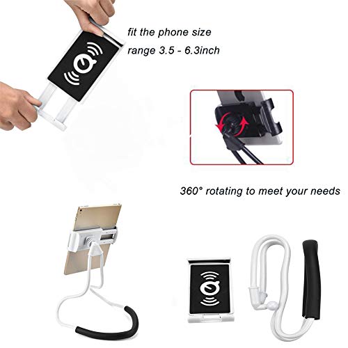 Golden^Li Lazy Cell Phone Mount Hanging on Neck, Flexible Long Arms Mobile Phone Stand, Free Rotating Cell Phone Holder Clip Bracket for Desk Bed, Bike and Motorcycle (White)