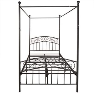 JURMERRY Metal Canopy Bed Frame Four-Poster Bed with Headboard & Footboard Mattress Foundation Sturdy Slatted Structure No Box Spring Needed Easy Assembly,Full Black