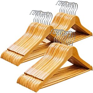 qualsen wooden hangers 30 pack,pants hangers non slip,wood coat suit clothes hanger,hangers heavy duty,jacket, shirt, pants, suit hangers