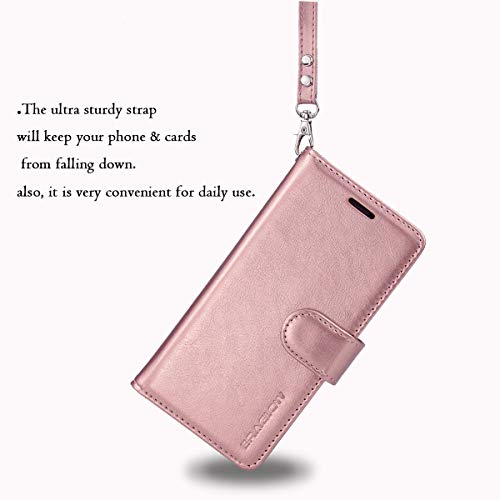 ERAGLOW Galaxy A10E Wallet Case, Premium PU Leather Flip Cover with Card Slots & Kickstand - Rose Gold