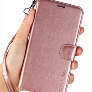 ERAGLOW Galaxy A10E Wallet Case, Premium PU Leather Flip Cover with Card Slots & Kickstand - Rose Gold