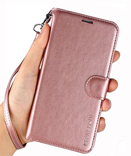 ERAGLOW Galaxy A10E Wallet Case, Premium PU Leather Flip Cover with Card Slots & Kickstand - Rose Gold