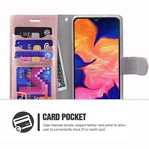 ERAGLOW Galaxy A10E Wallet Case, Premium PU Leather Flip Cover with Card Slots & Kickstand - Rose Gold