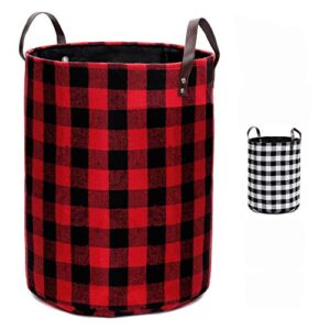 collapsible medium laundry storage basket clothes, towels, toys storage bin shelves organization decorative home organizer, buffalo check, red black grid