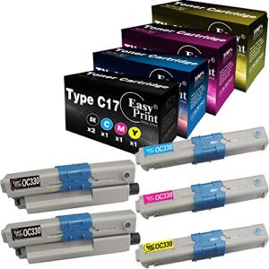 (5-pack, 2x bk+c+m+y) compatible oki c330 type c17 toner cartridge used for okidata 44469801 black 44469703 cyan 44469701 yellow 44469702 magenta c310dn c330 c530 c531d mc562 printer, by easyprint