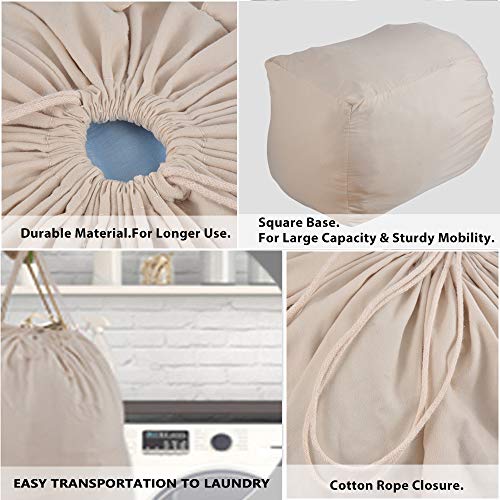 MCleanPin Washable Laundry Bags with Handles,Dirty Clothes Storage for College Dorm or Travel, Laundry Liner,2 Pack (Beige)