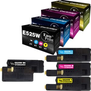 (bk+c+m+y) 4-pack compatible toner cartridge replacement for dell e525w e525 for dell e525w wireless color laser printer for 593-bbjx 593-bbju 593-bbjv 593-bbjw, sold by easyprint