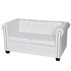 canditree luxury 2-seater sofa artificial leather white, chesterfield sofa for living room