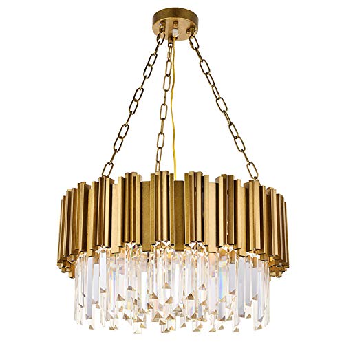 A1A9 Modern Round Crystal Chandelier Lights Luxury Pendant Ceiling Light Contemporary Raindrop Chandeliers Lighting Fixture for Dining Living Room Kitchen Island Bedroom Foyer Hallway (Antique Gold)