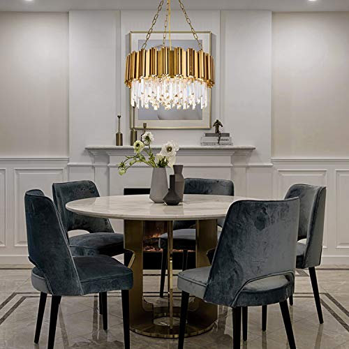 A1A9 Modern Round Crystal Chandelier Lights Luxury Pendant Ceiling Light Contemporary Raindrop Chandeliers Lighting Fixture for Dining Living Room Kitchen Island Bedroom Foyer Hallway (Antique Gold)