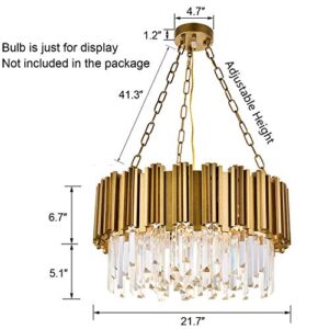 A1A9 Modern Round Crystal Chandelier Lights Luxury Pendant Ceiling Light Contemporary Raindrop Chandeliers Lighting Fixture for Dining Living Room Kitchen Island Bedroom Foyer Hallway (Antique Gold)