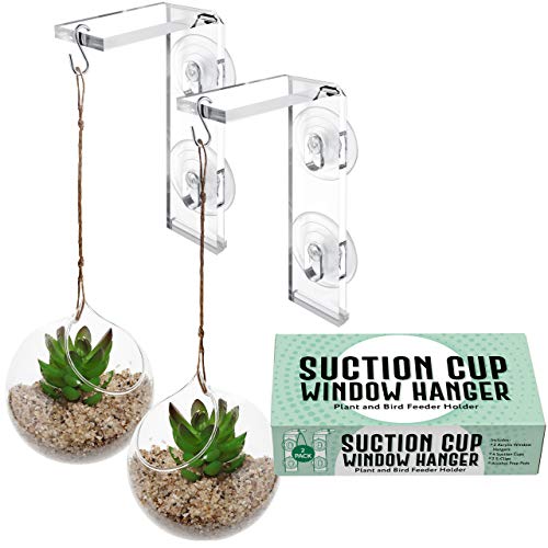 2-Pack Suction Cup Window Hanger – Hang Plants Indoors or Outdoors, Convenient Window Hanger for Bird Feeders,, Ornaments and Wind Chimes - Strong Suction Cups, Made From Weather-Resistant Acrylic