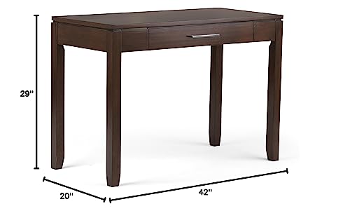 SIMPLIHOME Cosmopolitan SOLID WOOD Contemporary Modern 42 inch Wide Home Office Desk, Writing Table, Workstation, Study Table Furniture in Russet Brown