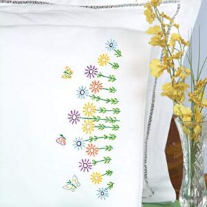 Jack Dempsey Needle Art Field of Flowers Pillowcases for Embroidery, white